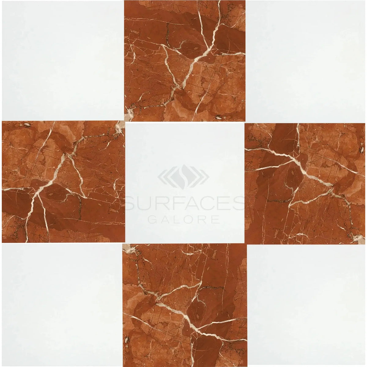 Checkerboard Rojo Alicante Marble Tile Set