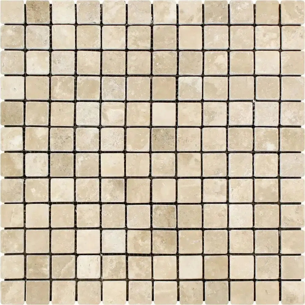 Durango Paredon 1x1 Travertine Mosaic Tumbled | Surfaces Galore ...