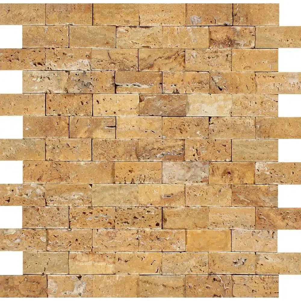 Gold Yellow Travertine Brick Mosaic Wall Tile– SurfacesGalore
