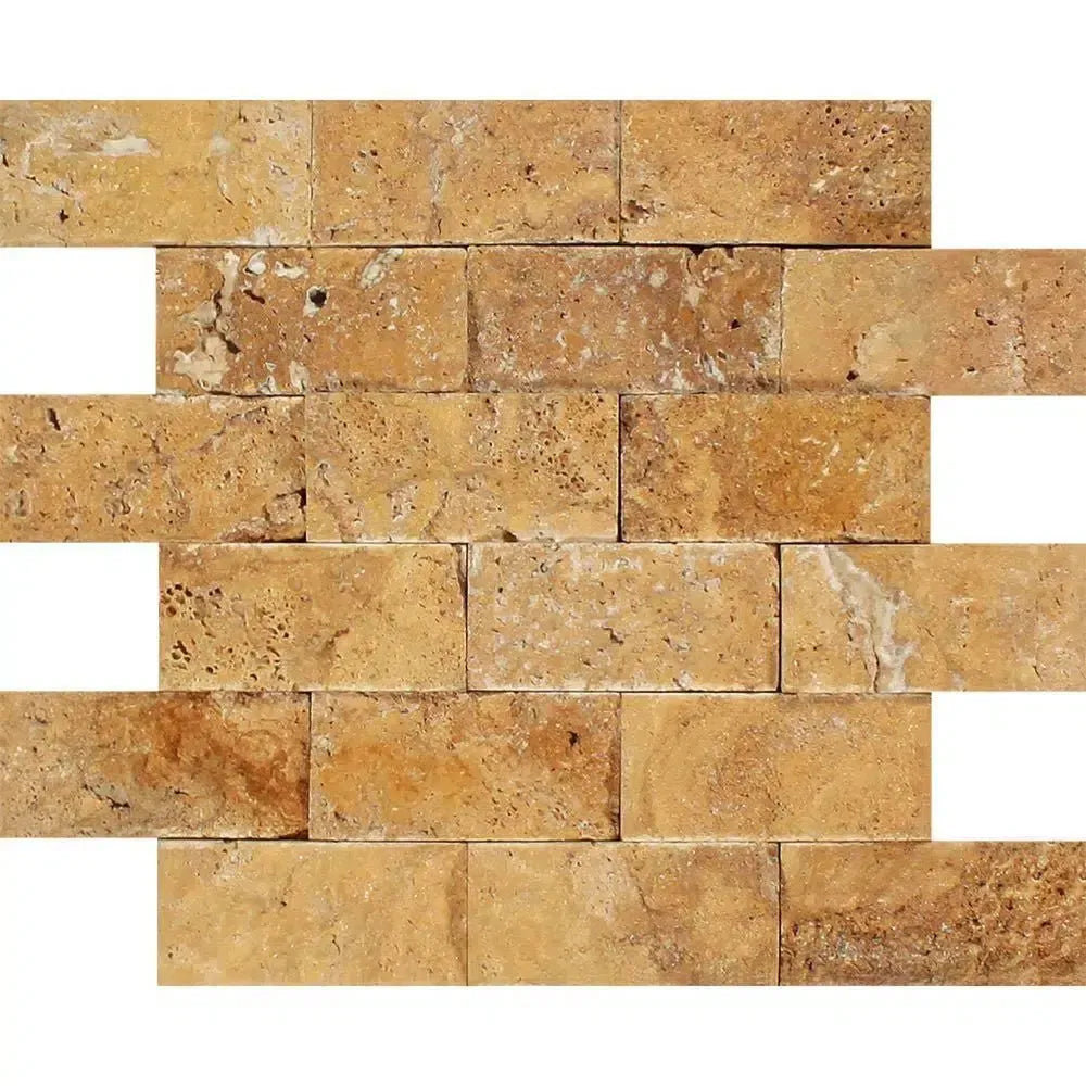 Gold Yellow Travertine 2X4 Brick Mosaic Tile