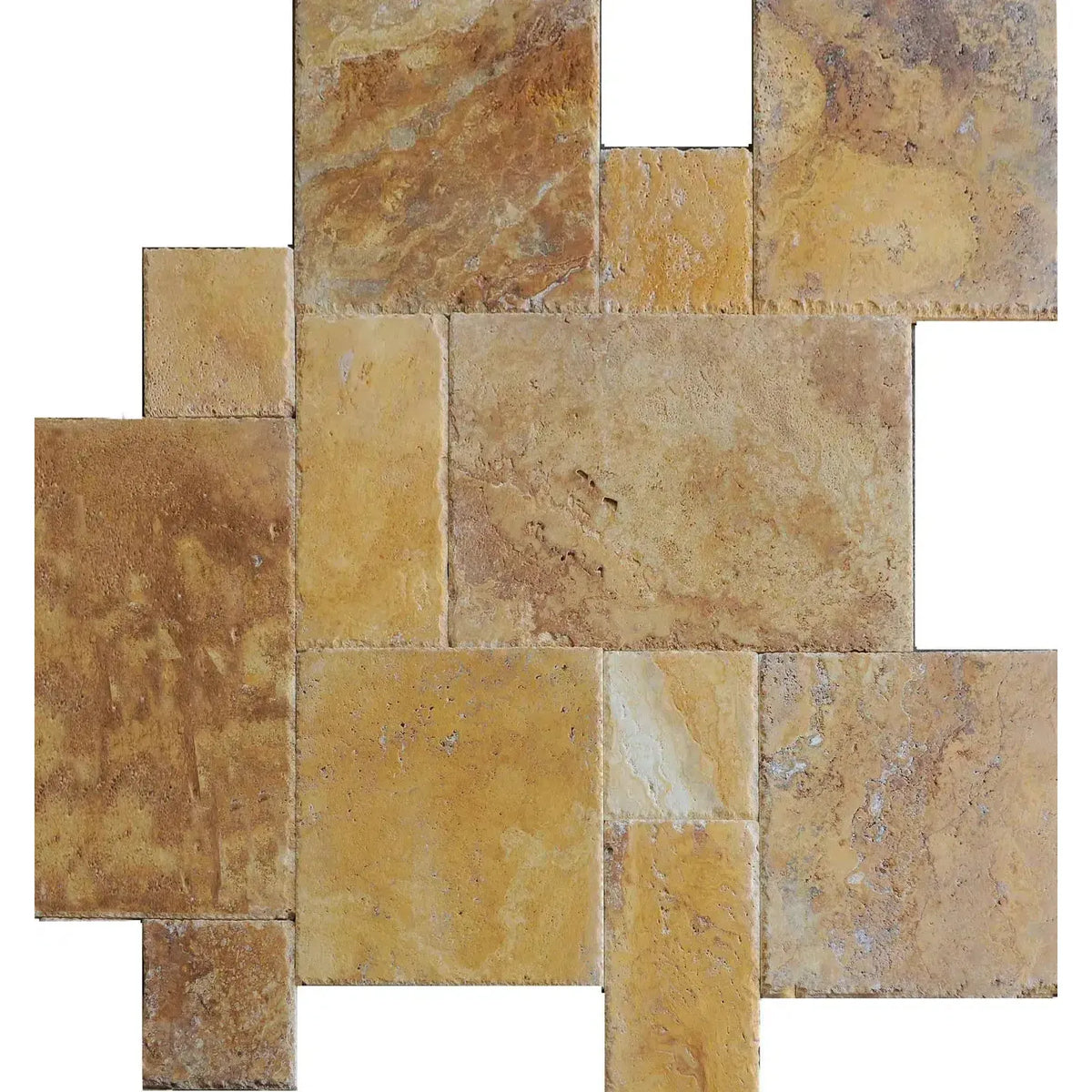Gold Yellow Travertine Versailles Pattern Set Brushed | Surfaces Galore– SurfacesGalore