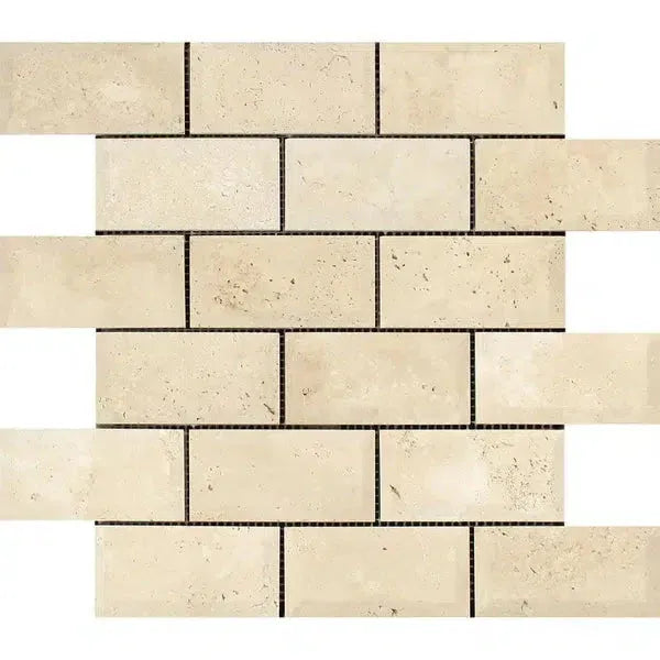 Ivory Travertine Brick Mosaic Tile Honed Beige