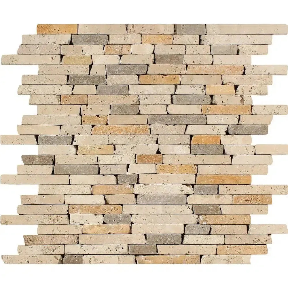 Mixed Travertine Mosaic Ivory Noce Gold Tumbled– SurfacesGalore