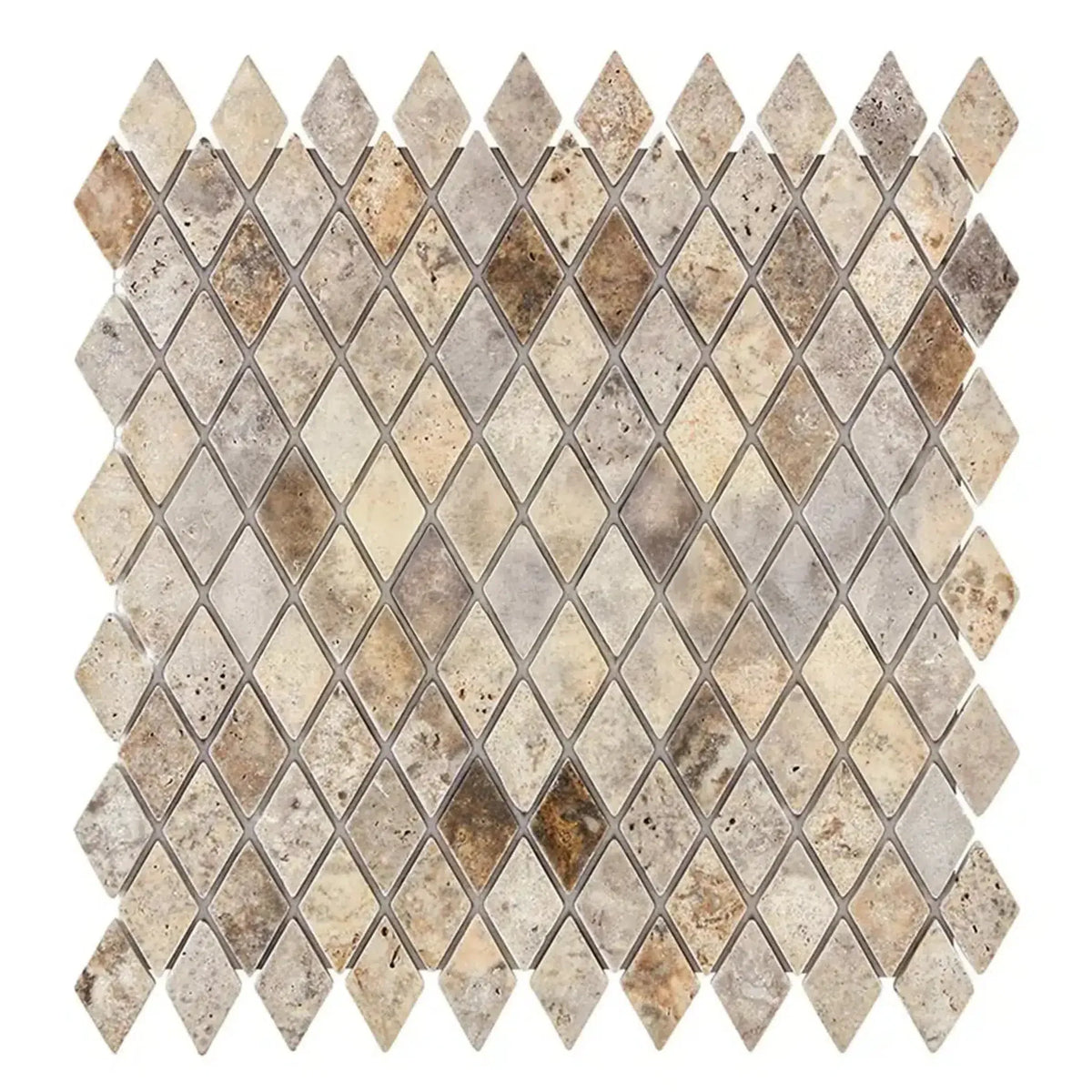 Silver Gray Travertine Diamond Mosaic Tile