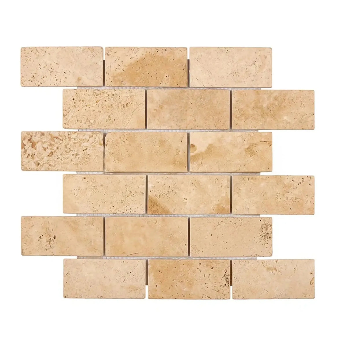 Walnut Travertine Brick Mosaic Tile 2X4 Tumbled